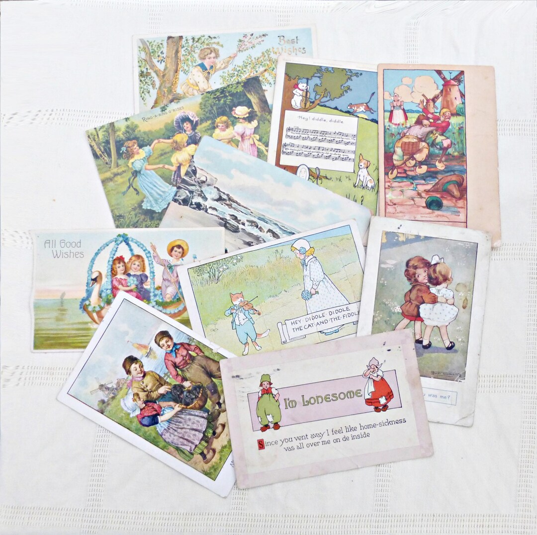 10 Vintage Children's Postcards | Cartoon Postcards | 1900s Handwritten ...