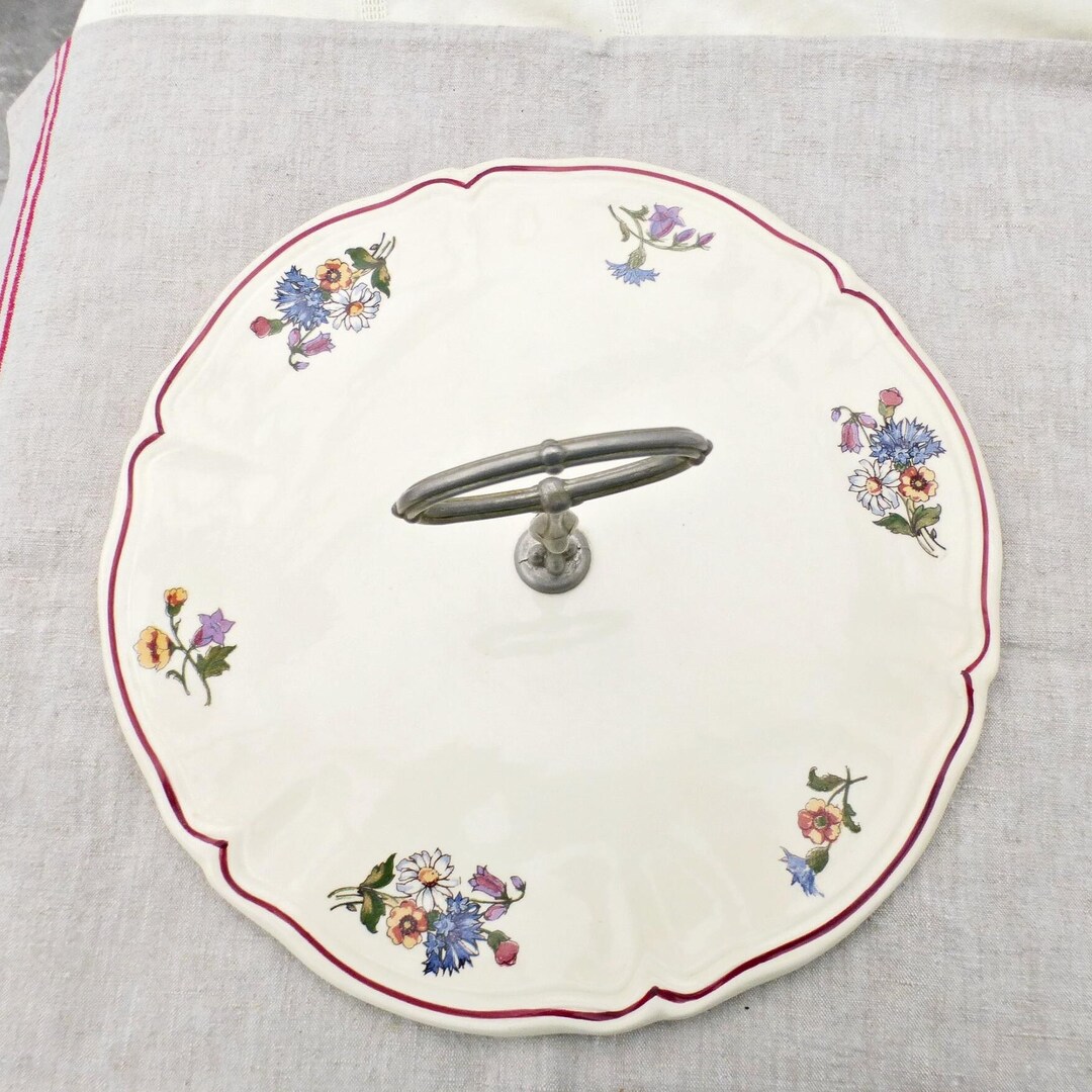 Vintage Sarreguemines Agreste Cake Stand: French Ceramic Floral Display ...