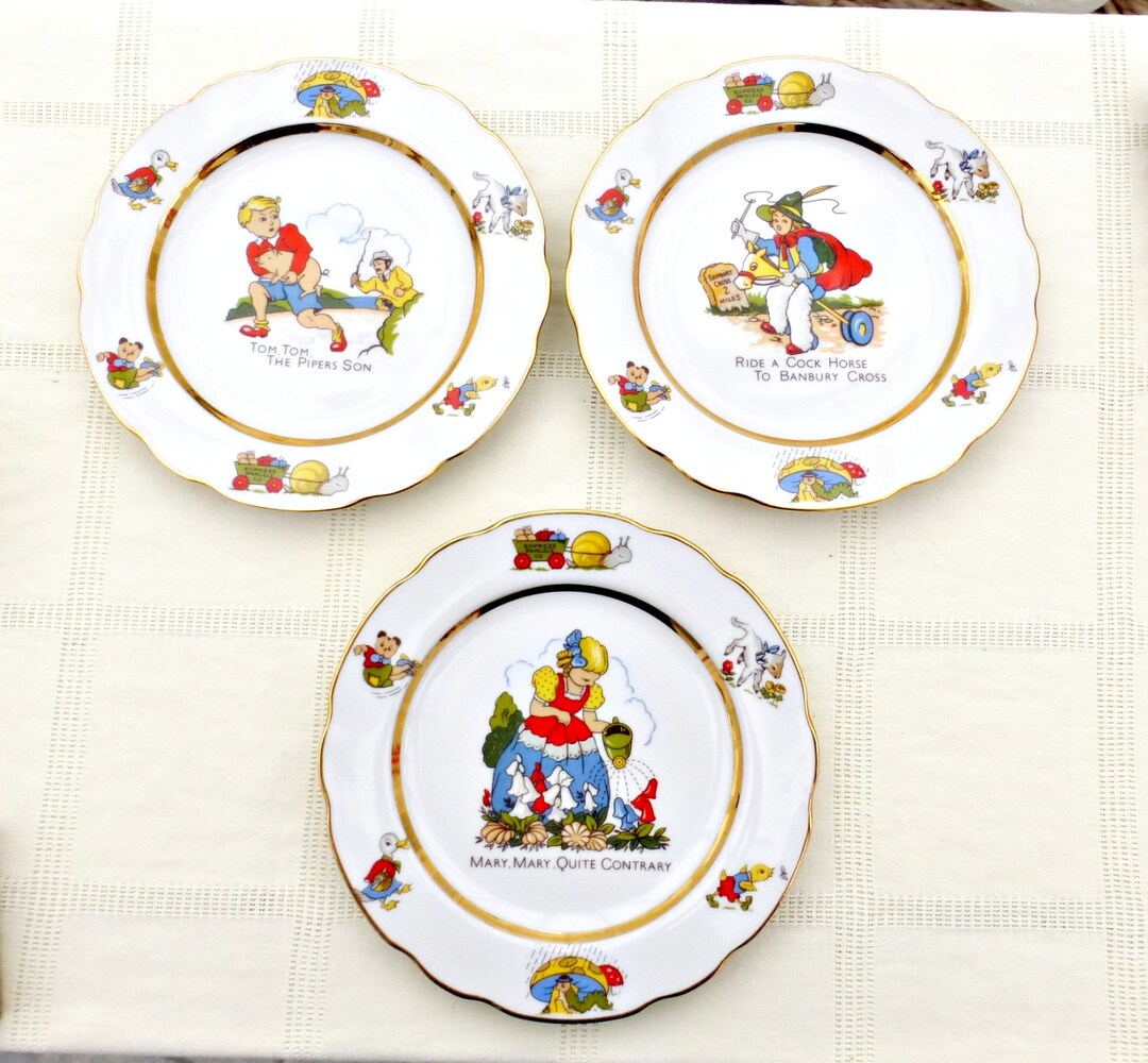 Vintage Nursery Rhyme Plates Baby Shower Gift Mary Mary Tom Tom the ...
