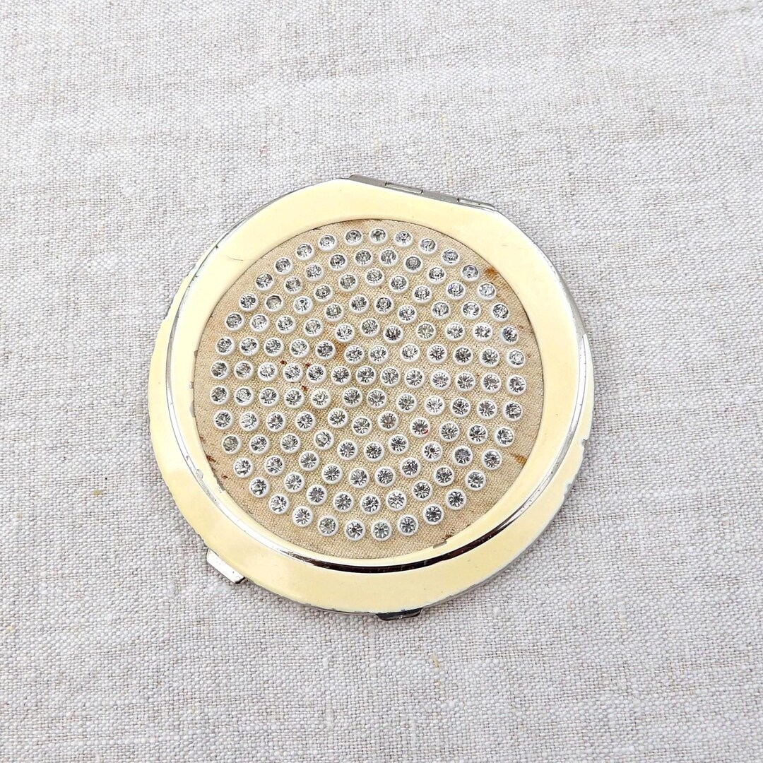 Vintage 1920s Rowenta Rhinestone Powder Compact | Art Deco Cream Enamel ...