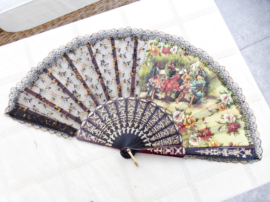 Vintage Black Lace Fan Spanish Ladies Hand Fan Hand Held - Etsy UK