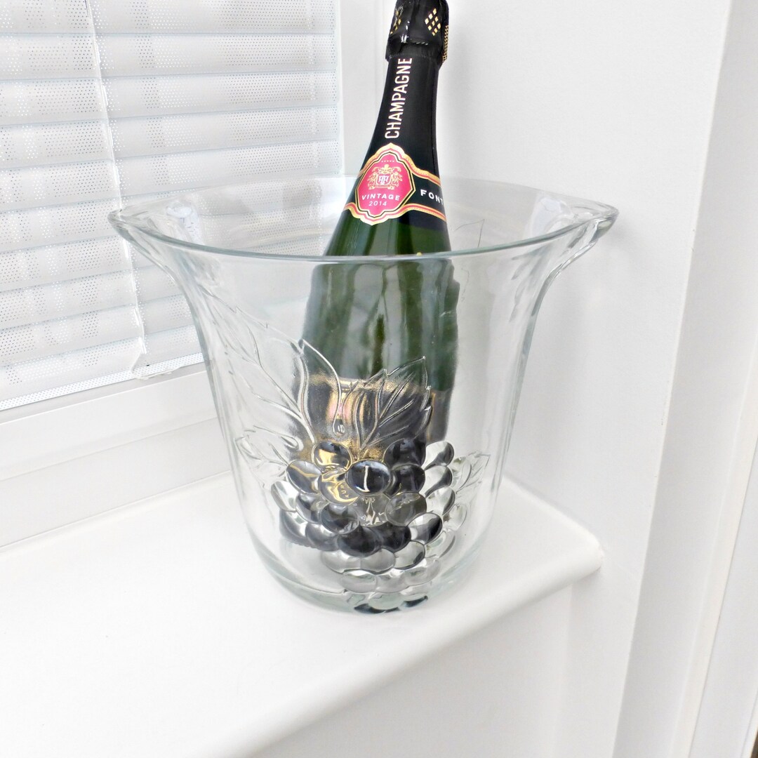 Vintage French Glass Champagne Bucket: Embossed Grape Design - Etsy