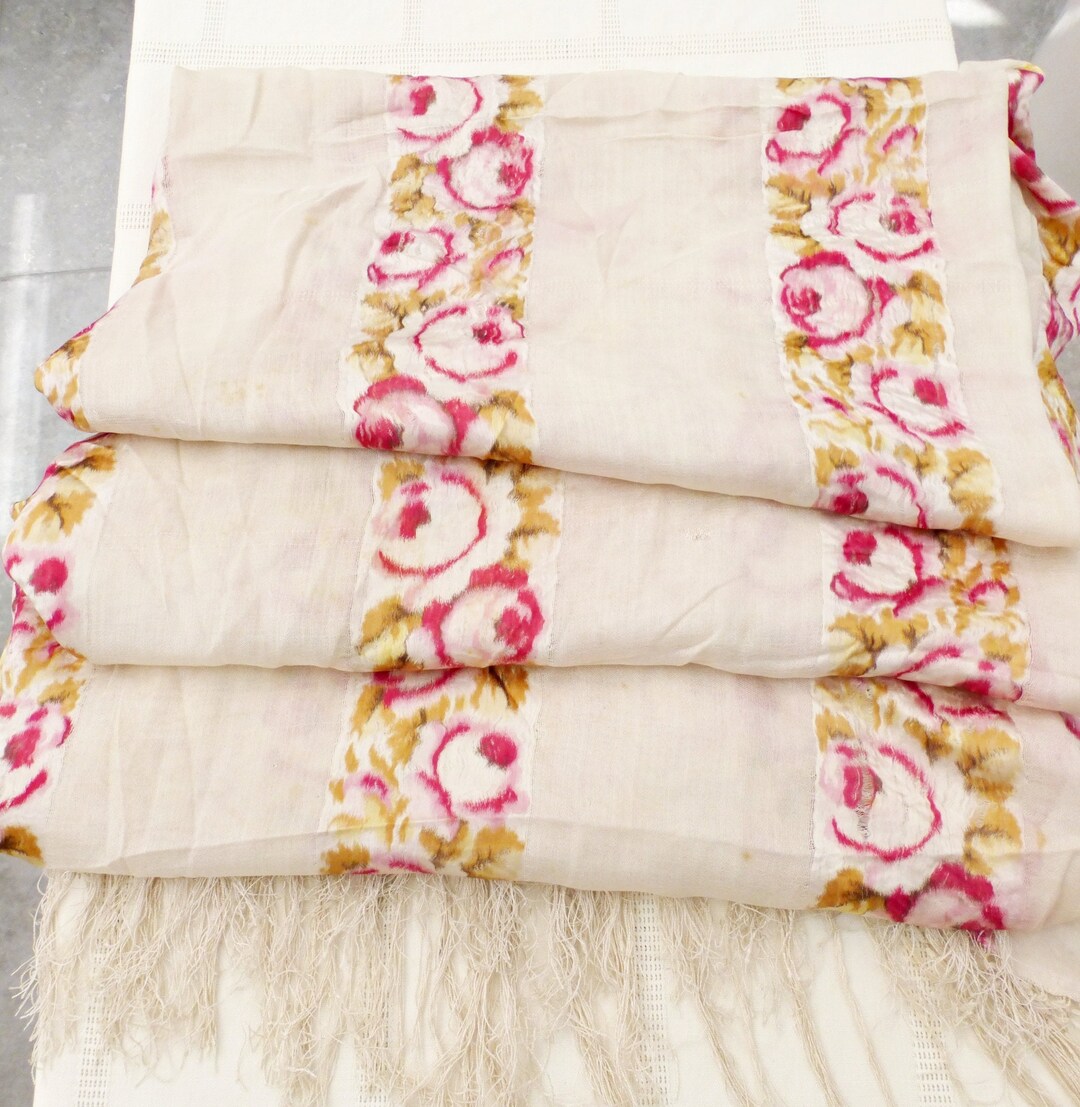 1920s Art Deco Piano Shawl Silk Pink Roses Shawl Gatsby Fringed Shawl ...