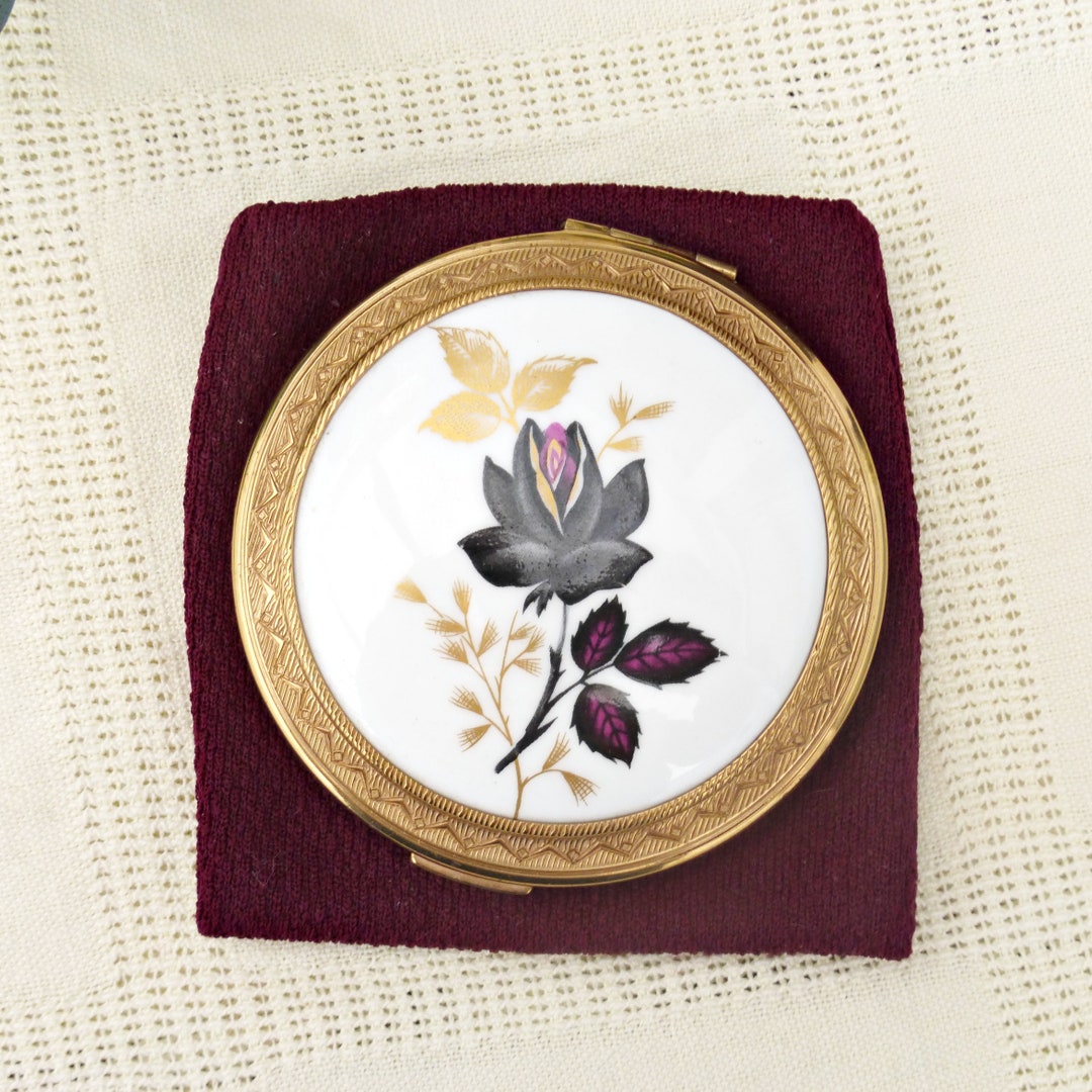 Vintage Regent of London Compact Black Roses Ceramic Dome Compact Gold ...