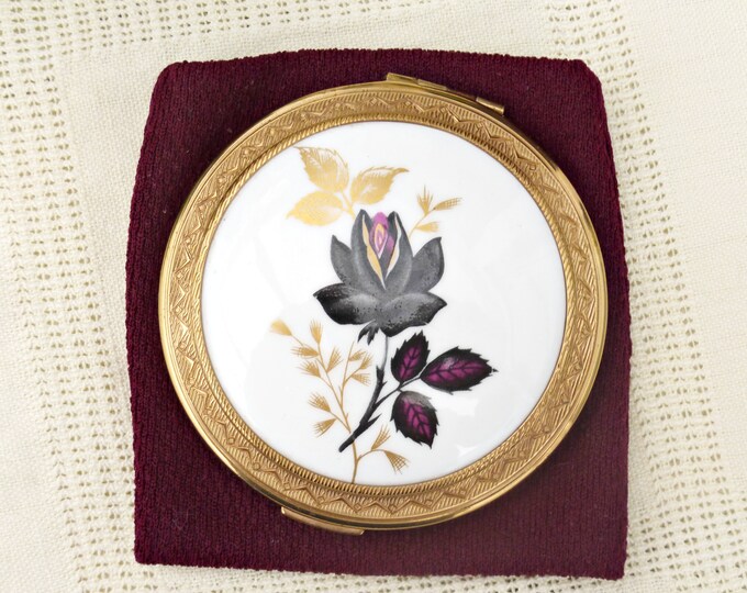 Vintage Regent of London Compact | Black Roses Ceramic Dome Compact ...