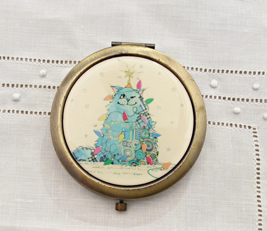 Vintage Folding Mirror | Cat Compact | Gold Tone Hand Mirror | Handbag ...