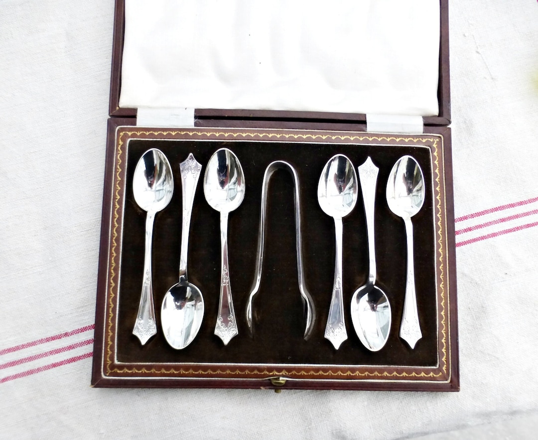 Silver Plated Tea Spoons & Sugar Tongs Stainless Steel Sugar Nips and ...