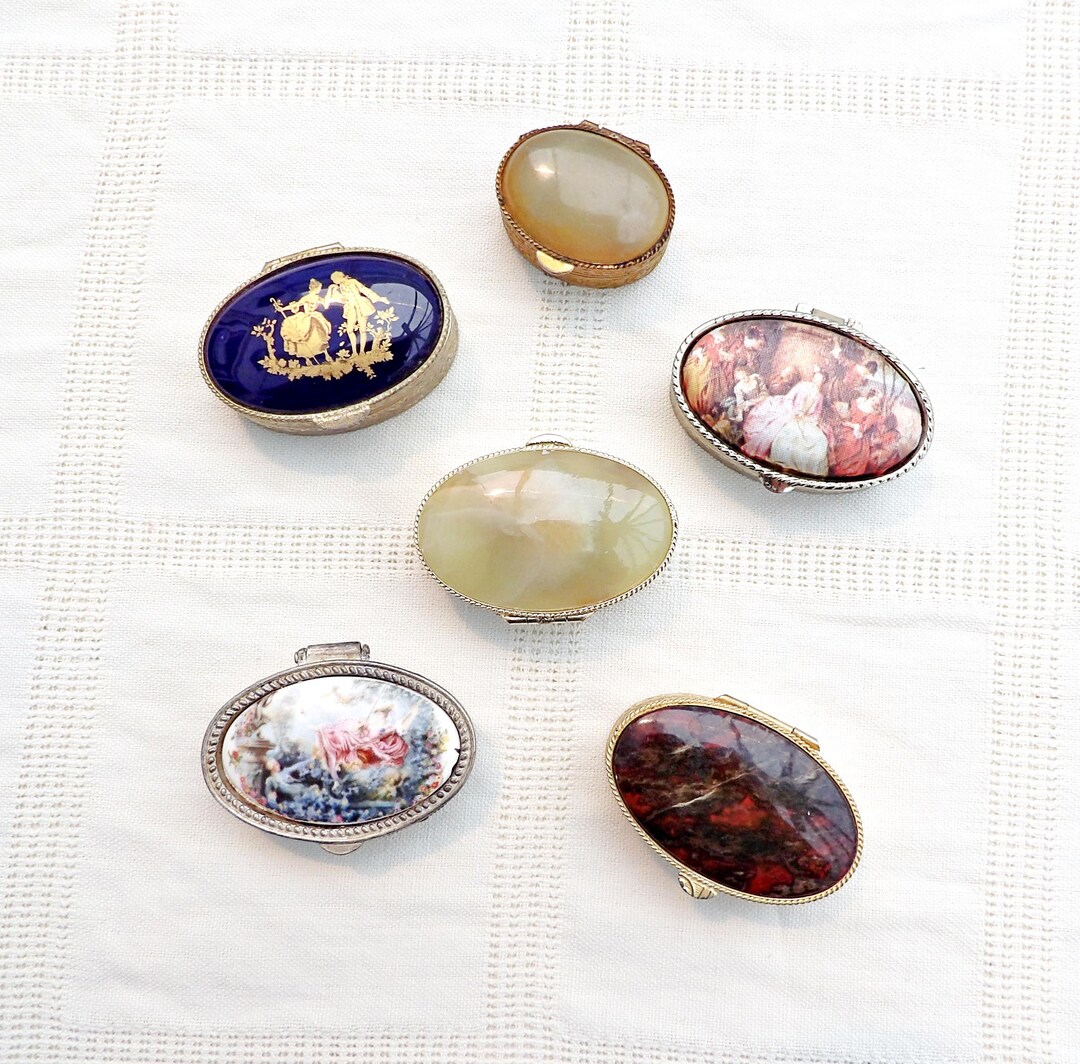 Vintage Oval Pill Boxes | Floral Tablet Boxes | Enamel Pill Boxes ...