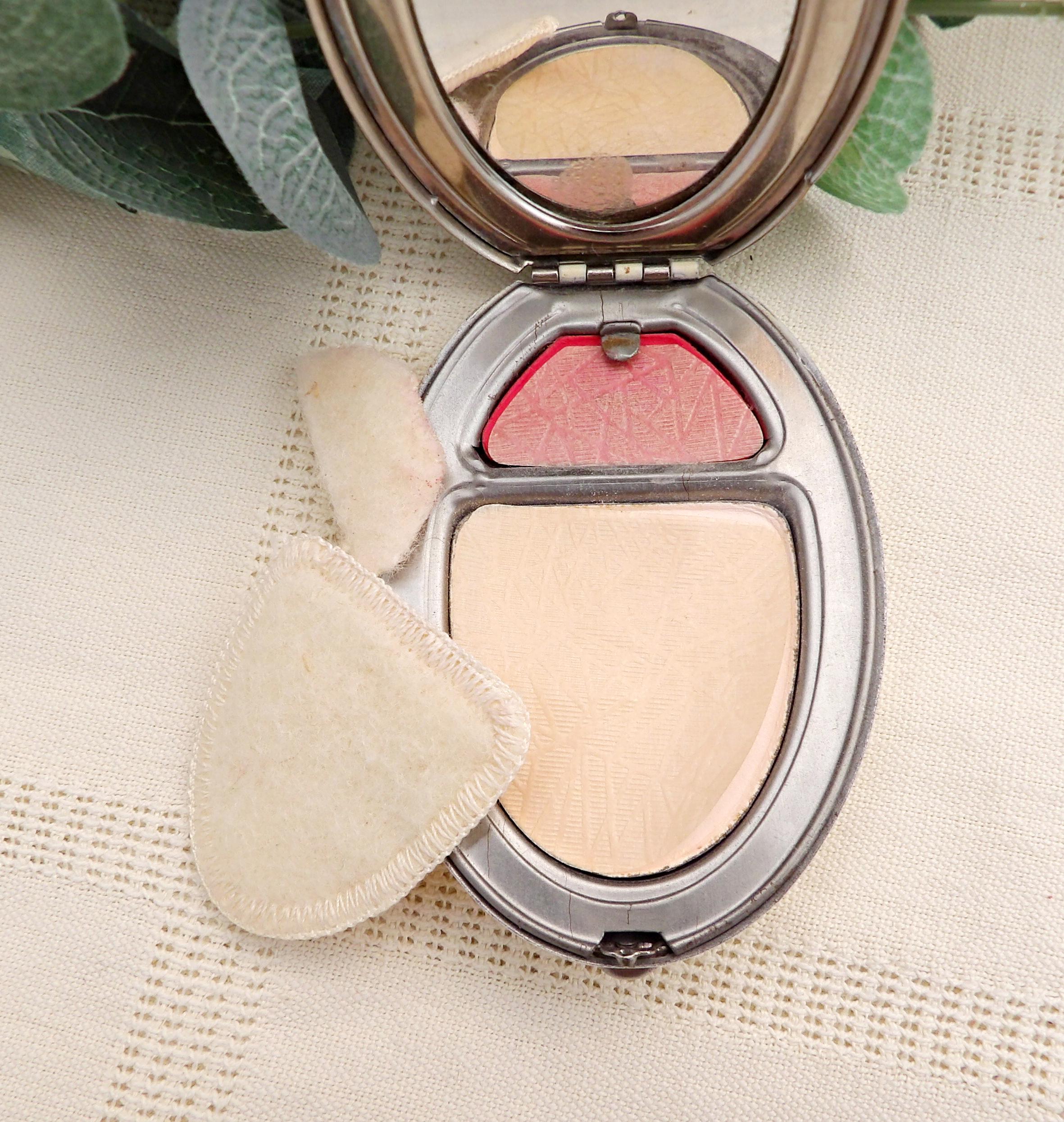 Vintage 1920s Powder and Rouge Compact | Oval Art Deco Cream Enamel ...