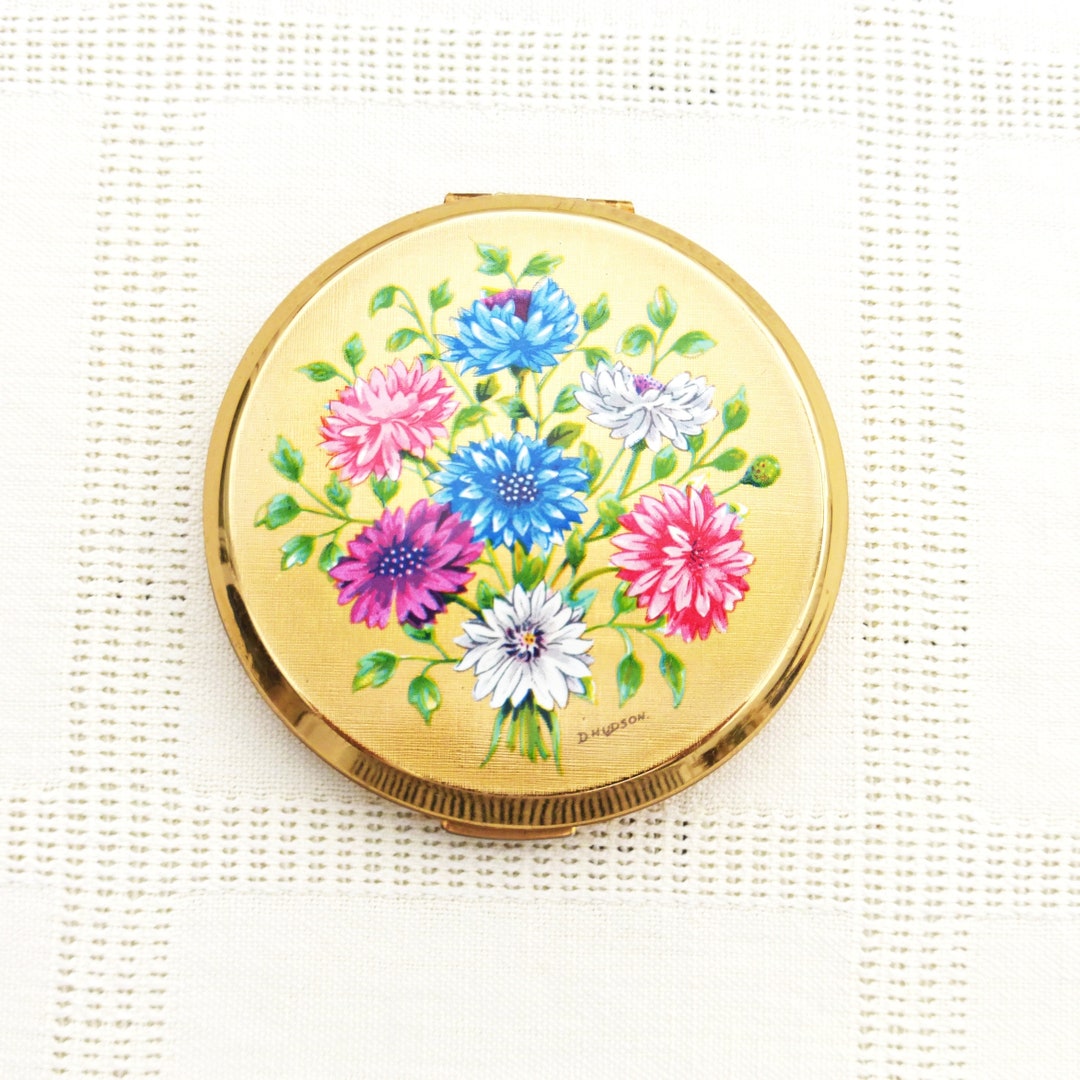 Vintage Stratton Powder Compact 1960s Gold Floral Vanity Mirror ...