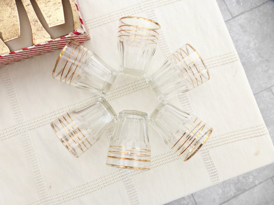 6 Vintage French Liqueur Glasses Gold Lined Glasses Mini Tumbler ...