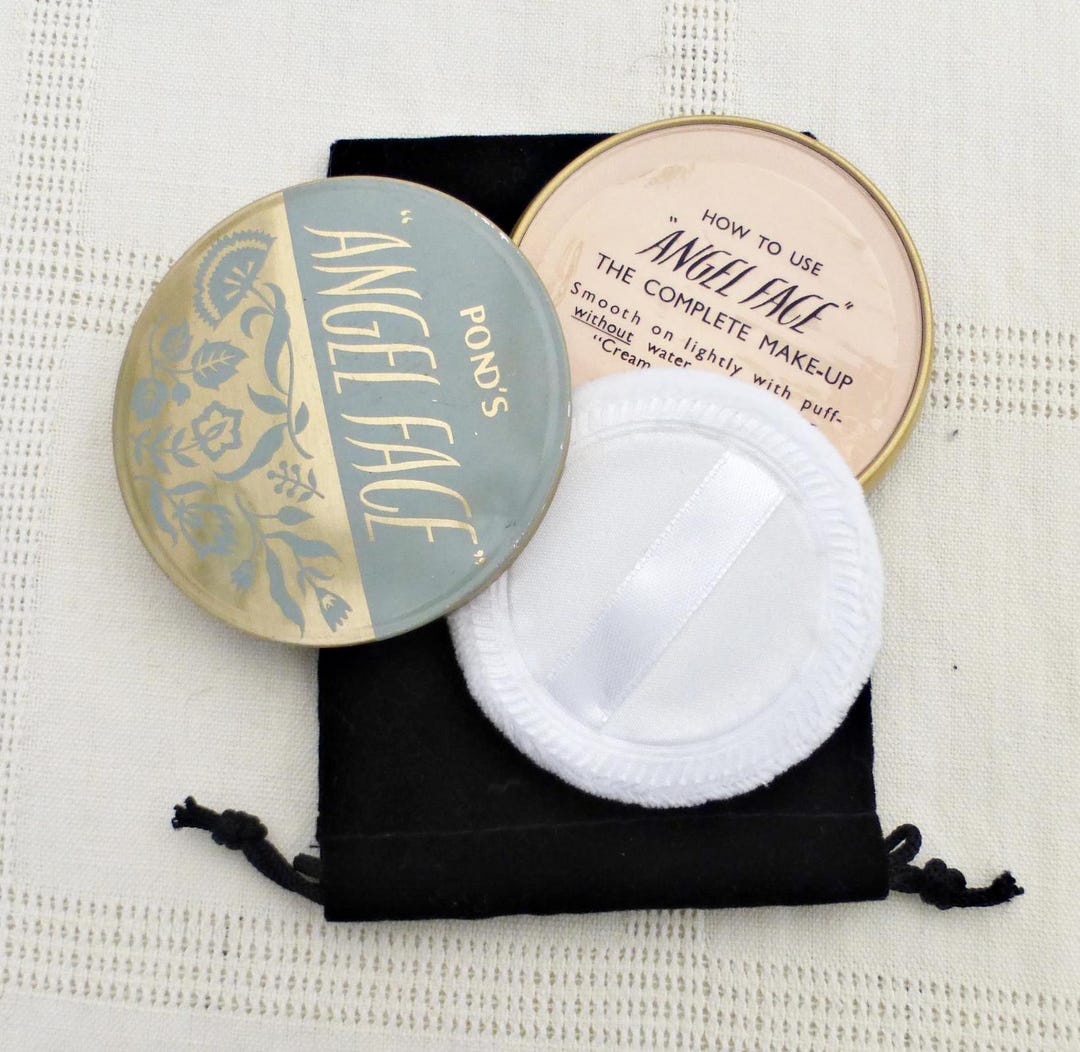 Vintage PONDS Powder Compact Angel Face Powder Tin 1960s Blue Metal ...