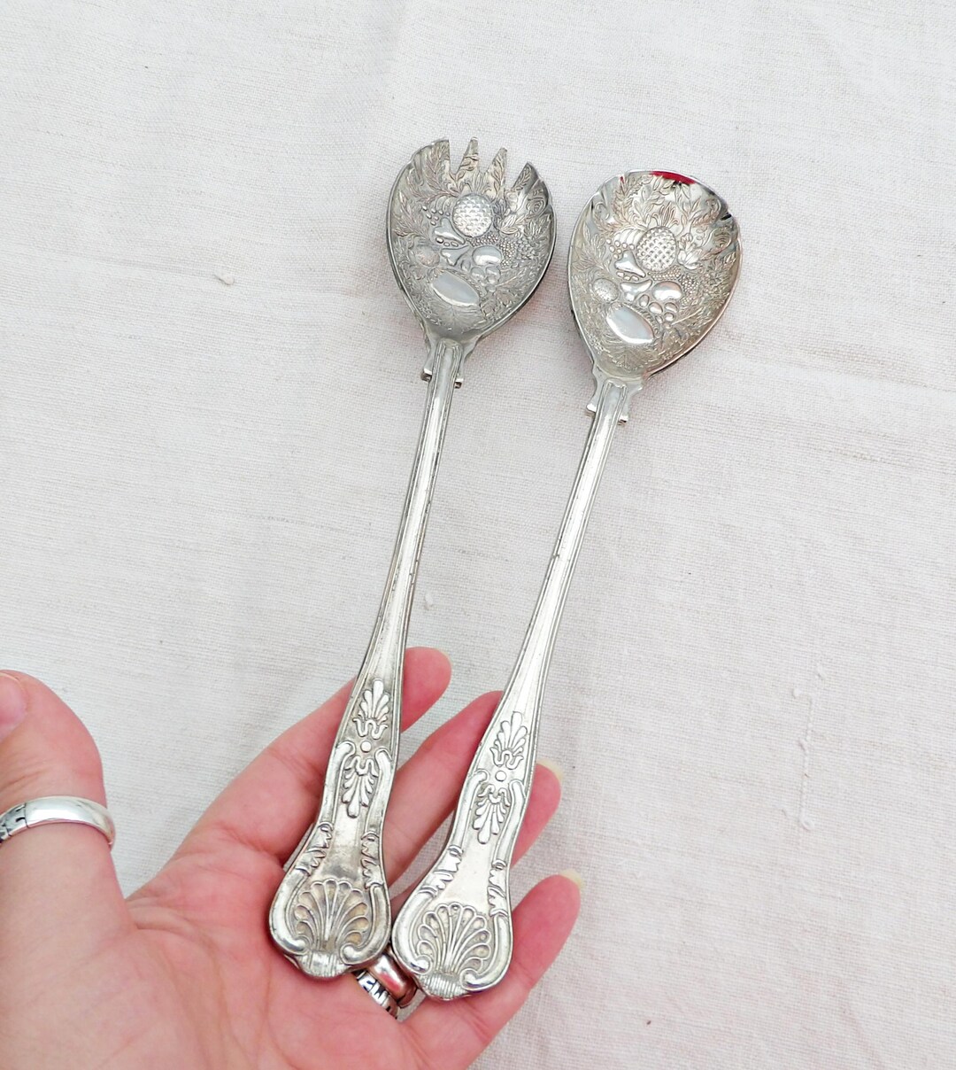 Antique Salad Servers - Silver Plated Salad Spoons - English Silverware ...