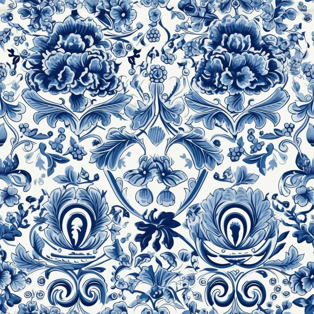 8 Delft Pattern Seamless Prints, Digital Instant Download, Delft Blue ...