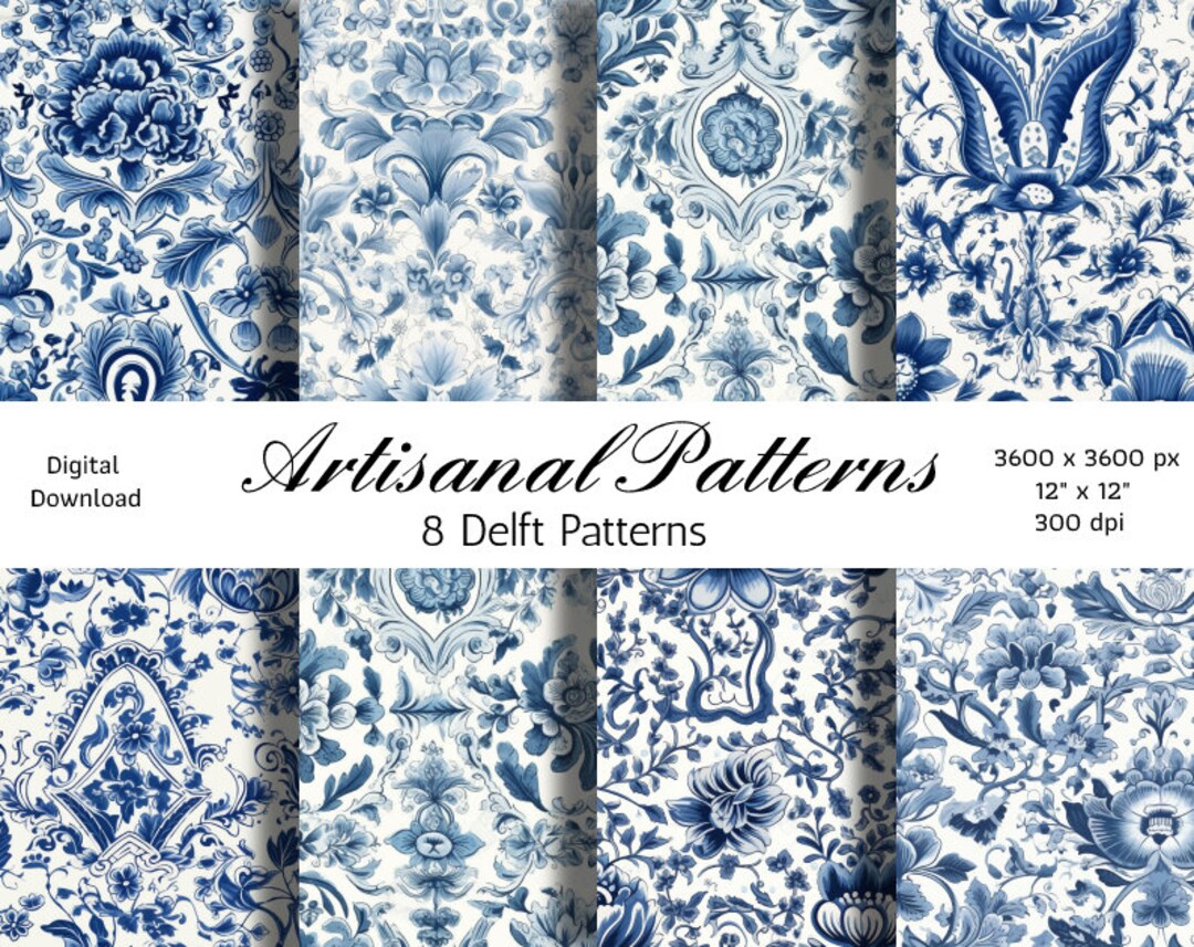 8 Delft Pattern Seamless Prints, Digital Instant Download, Delft Blue ...