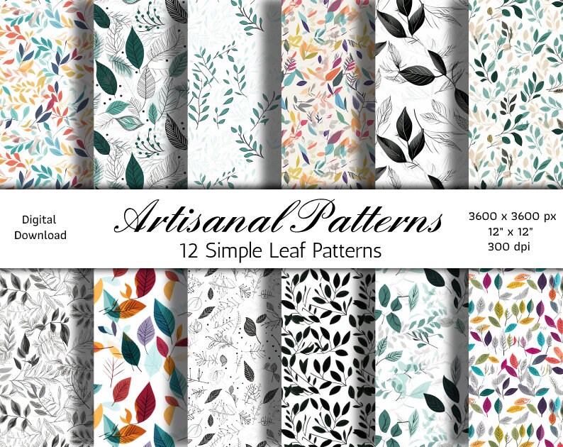 12 Simple Seamless Digital Leaf Patterns - Etsy