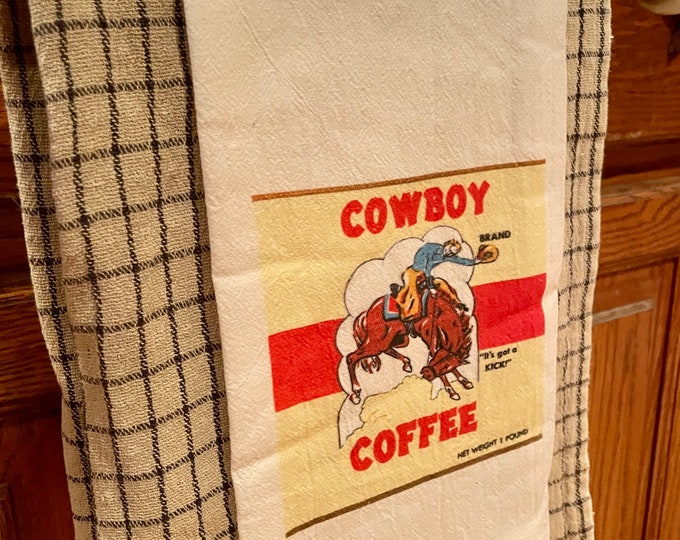 Cowboy Coffee Label Retro Flour Sack Kitchen Towel Cowgirl Western ...