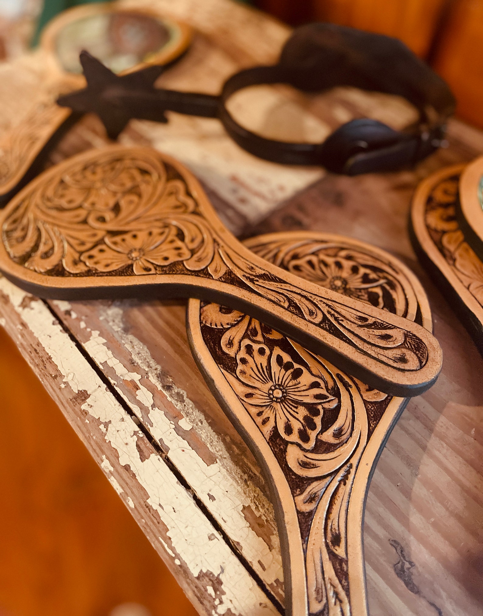Tooled Leather Handheld Mirror: Western Rodeo Ranch Decor - Etsy
