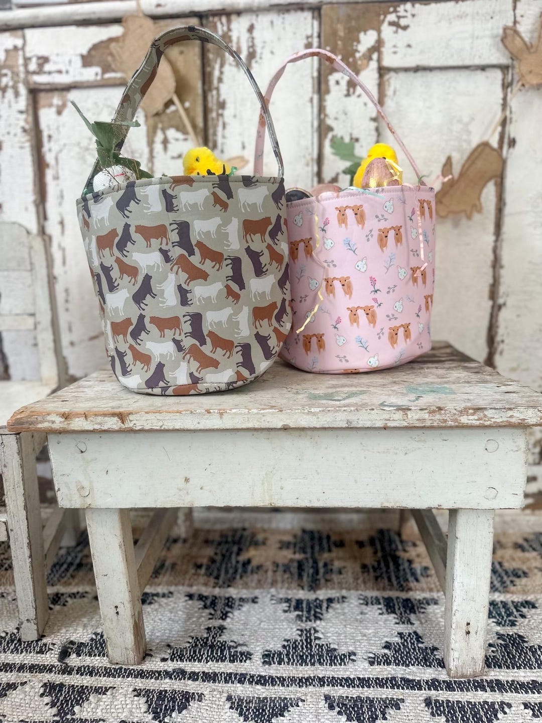 J-5 Ranch Style Cowkid Easter Bunny Basket Steer Cattle Cows Western ...