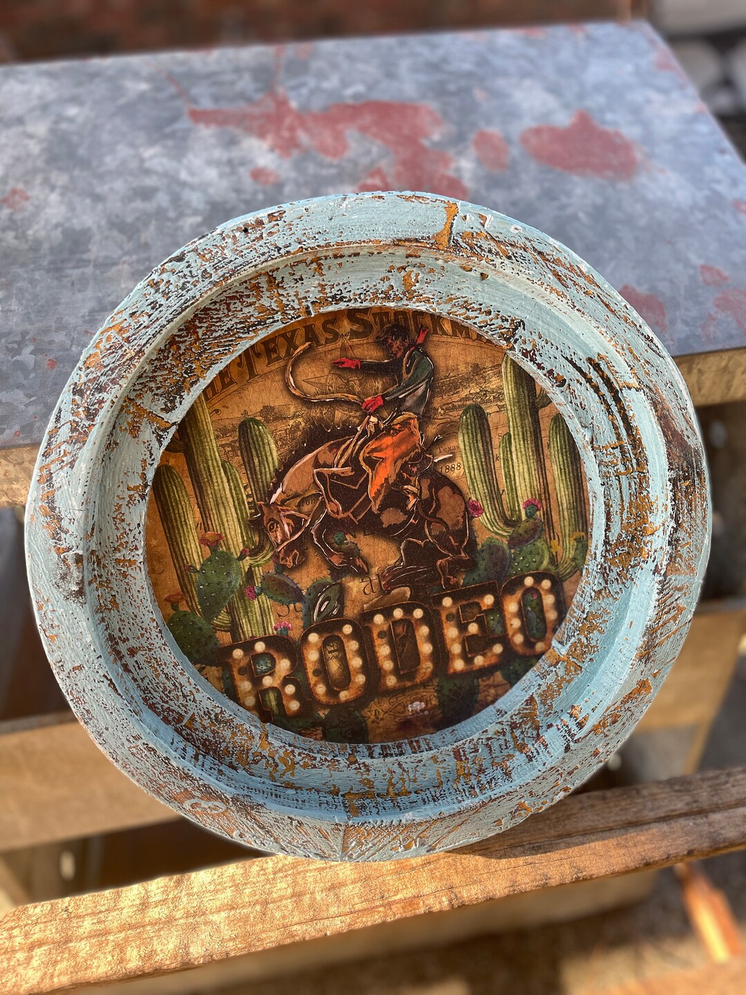 Rodeo Lights Circle Artwork Ranch Cowgirl Cowboy Handmade Texas Western ...