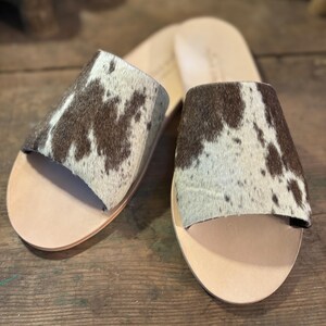 Ranch Style Genuine Cowhide Slides Chocolate Speckled Sandals 100% ...