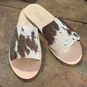 Ranch Style Genuine Cowhide Slides Chocolate Speckled Sandals 100% ...