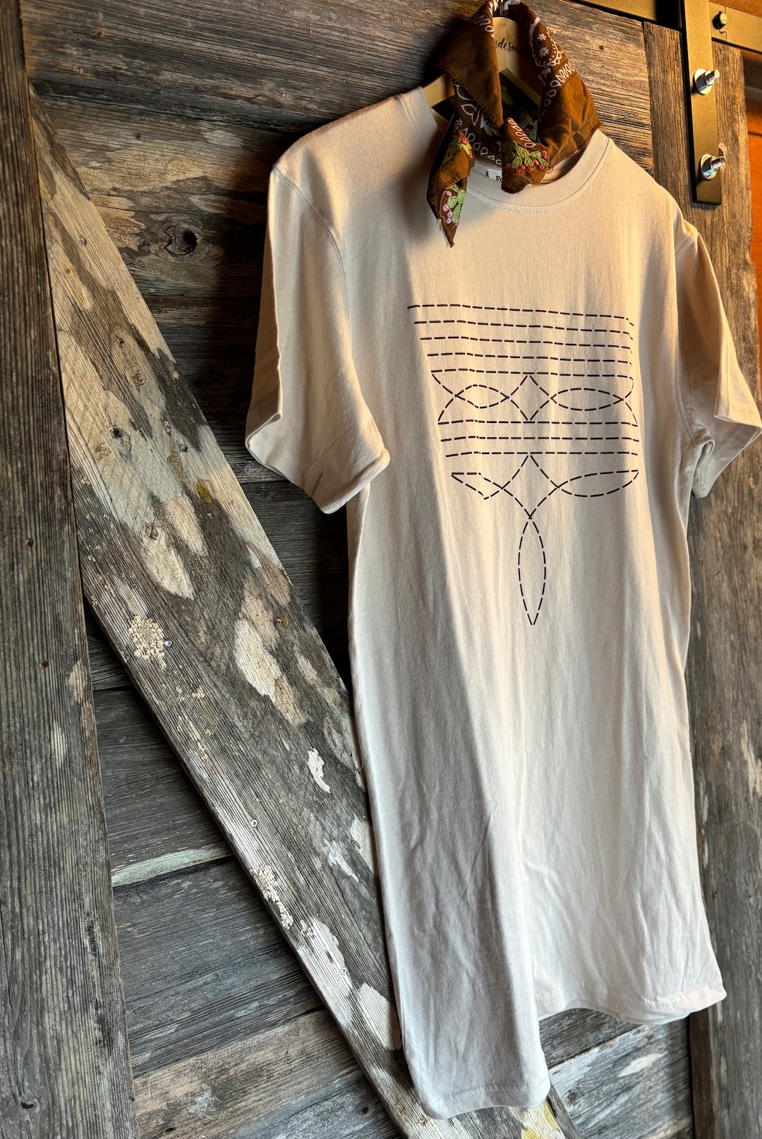 Bone Color Boot Stitch Tee T-shirt Dress Cowgirl Cowboy Western Rodeo ...