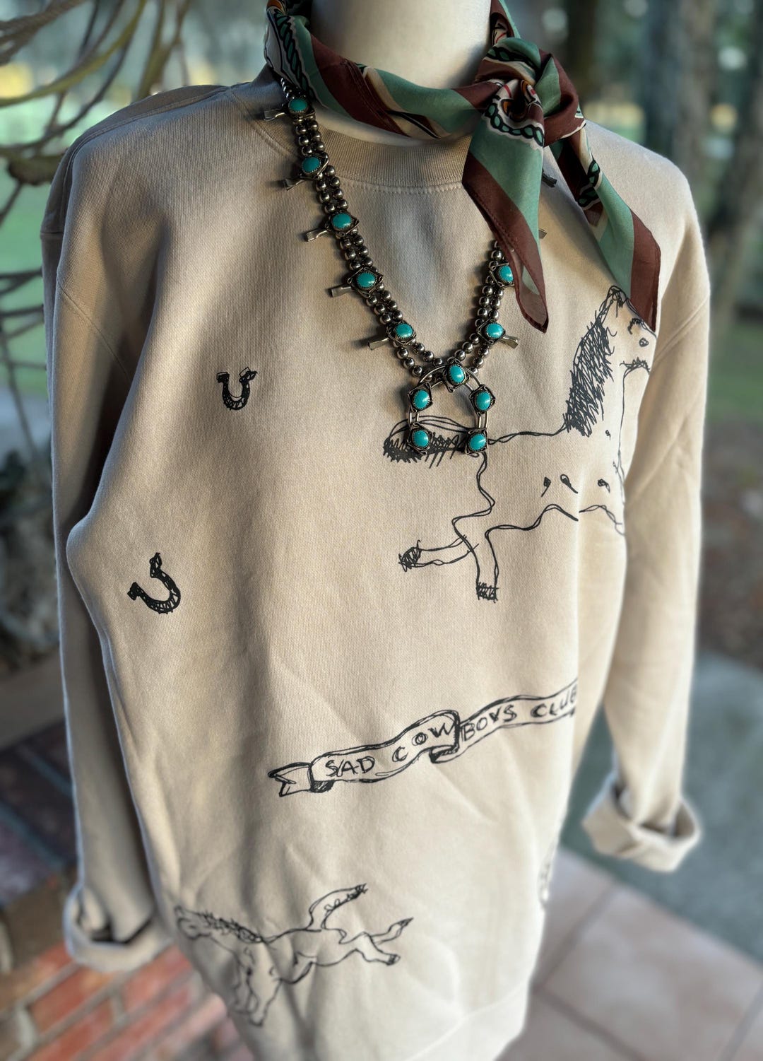 Sad Cowboys Club Vintage Style Custom Sketch Crew Sweatshirt Western ...