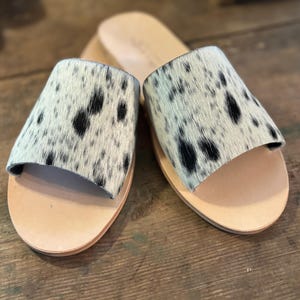 Ranch Style Genuine Cowhide Slides Salt & Pepper Sandals 100% Leather ...