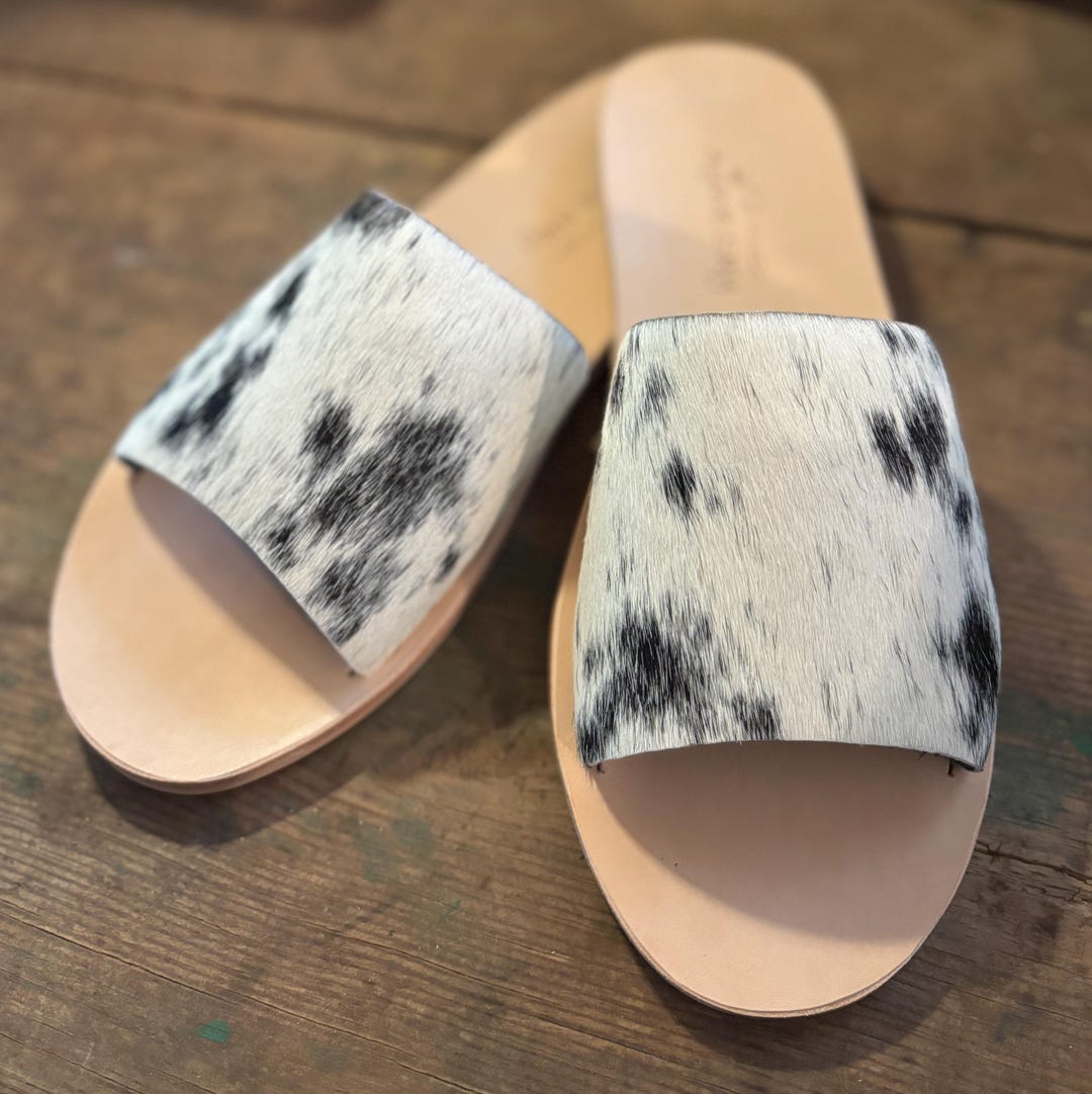 Ranch Style Genuine Cowhide Slides Salt & Pepper Sandals 100% Leather ...