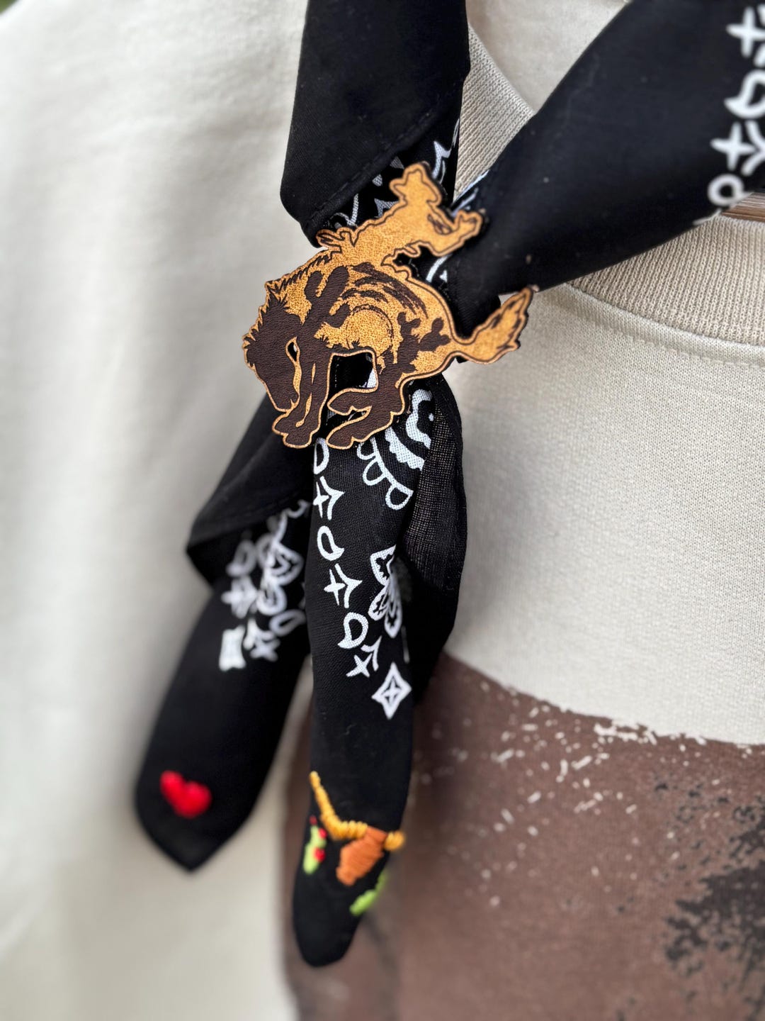 Ranch Style Handmade Leather Scarfslide Cowboy Cowgirl Buckin Horse ...