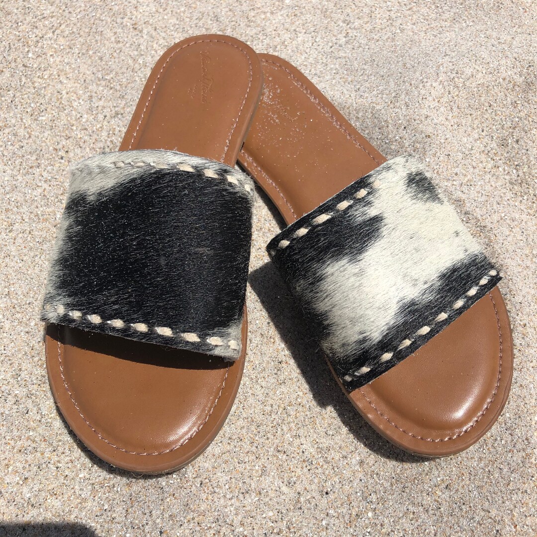 Cowhide Slide Sandals: Suede Buckstitch, Western Cowgirl Style - Etsy