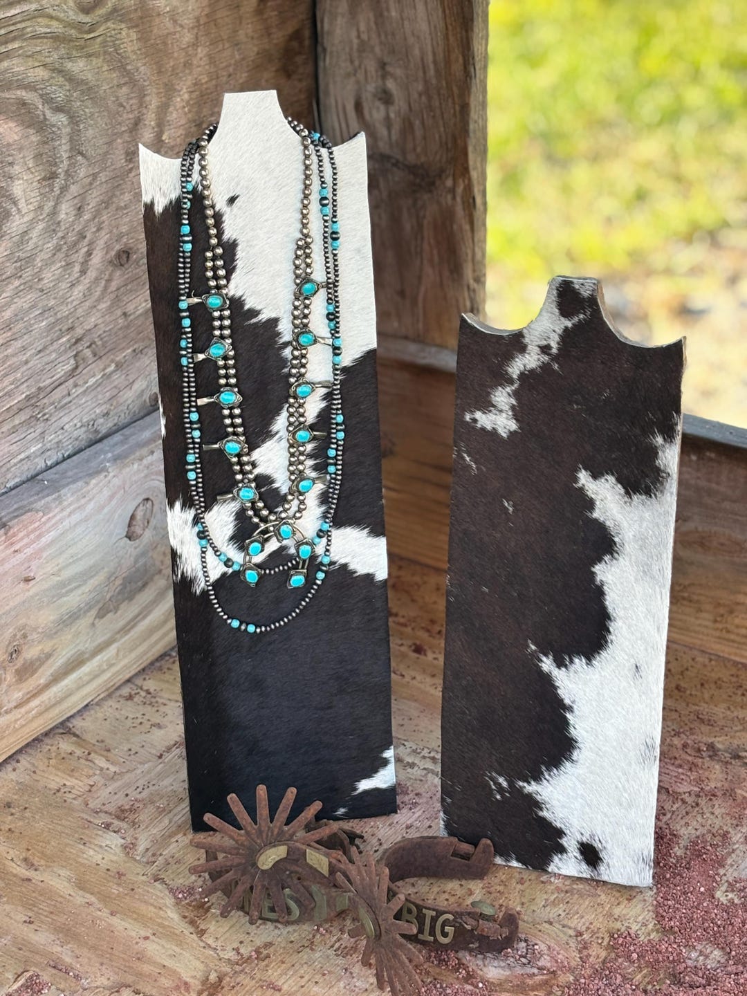 Custom Cowhide Necklace Display: Rustic Wood Ranch Style Jewelry Stand ...