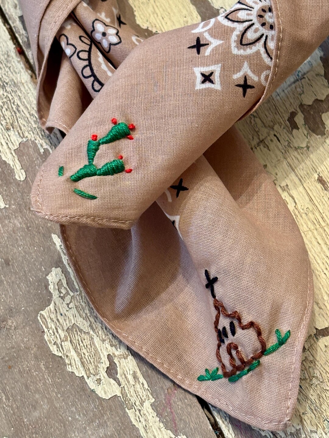 Santa Fe Tan Ranch Style Hand Embroidered Bandana Western Cowgirl Rodeo ...