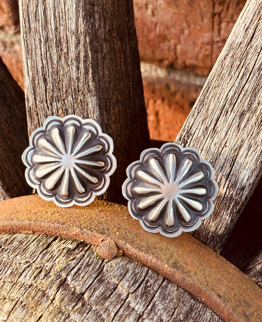 Handmade Navajo Sterling Silver Concho Stud Earrings, Western Style - Etsy