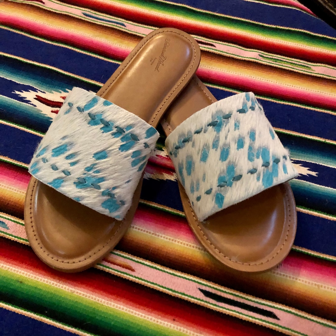 Custom Hair on Cowhide “something Turquoise” Blue Ranch Slide With Buck ...