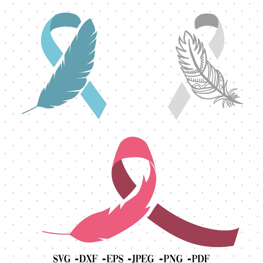cancer Ribbon Svg dxf Clipart png Cut File Cut File Cricut Feather Pink ...
