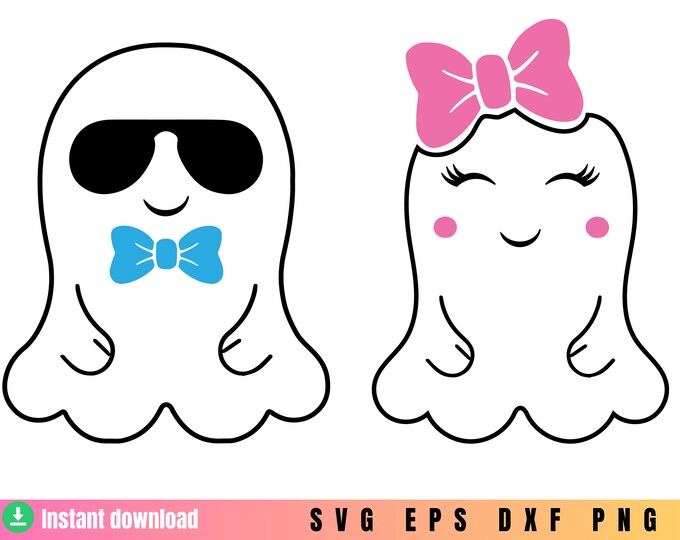 Ghost Svg, Outline Ghost Boy Girl SVG, Halloween Svg, Girl Ghost Svg ...