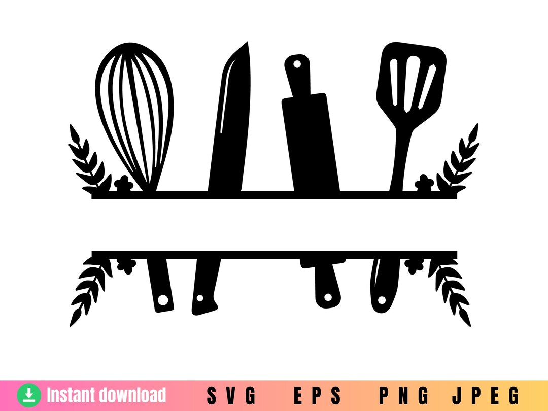 Kitchen Split Frame, Monogram Kitchen Svg, Kitchen Flourish, Cooking ...
