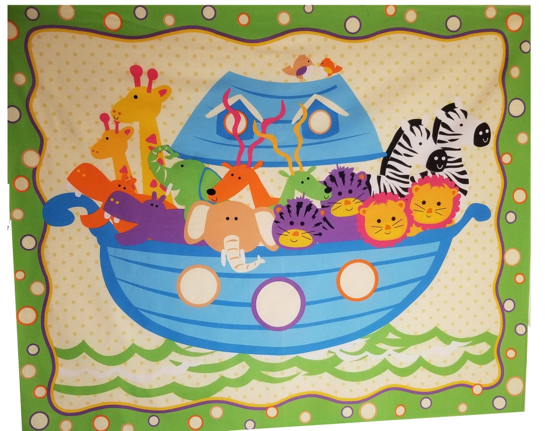131 Noah's Ark Baby Panel Fabric, Quilting Panel, Baby Quilt Top ...