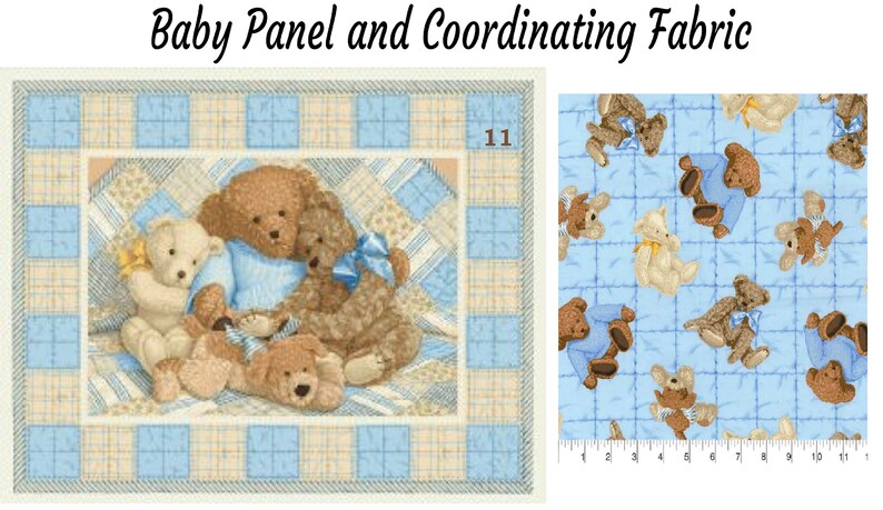 49 Blue Teddy Baby Panel Fabric and Coordinating Fabric Quilt Baby ...