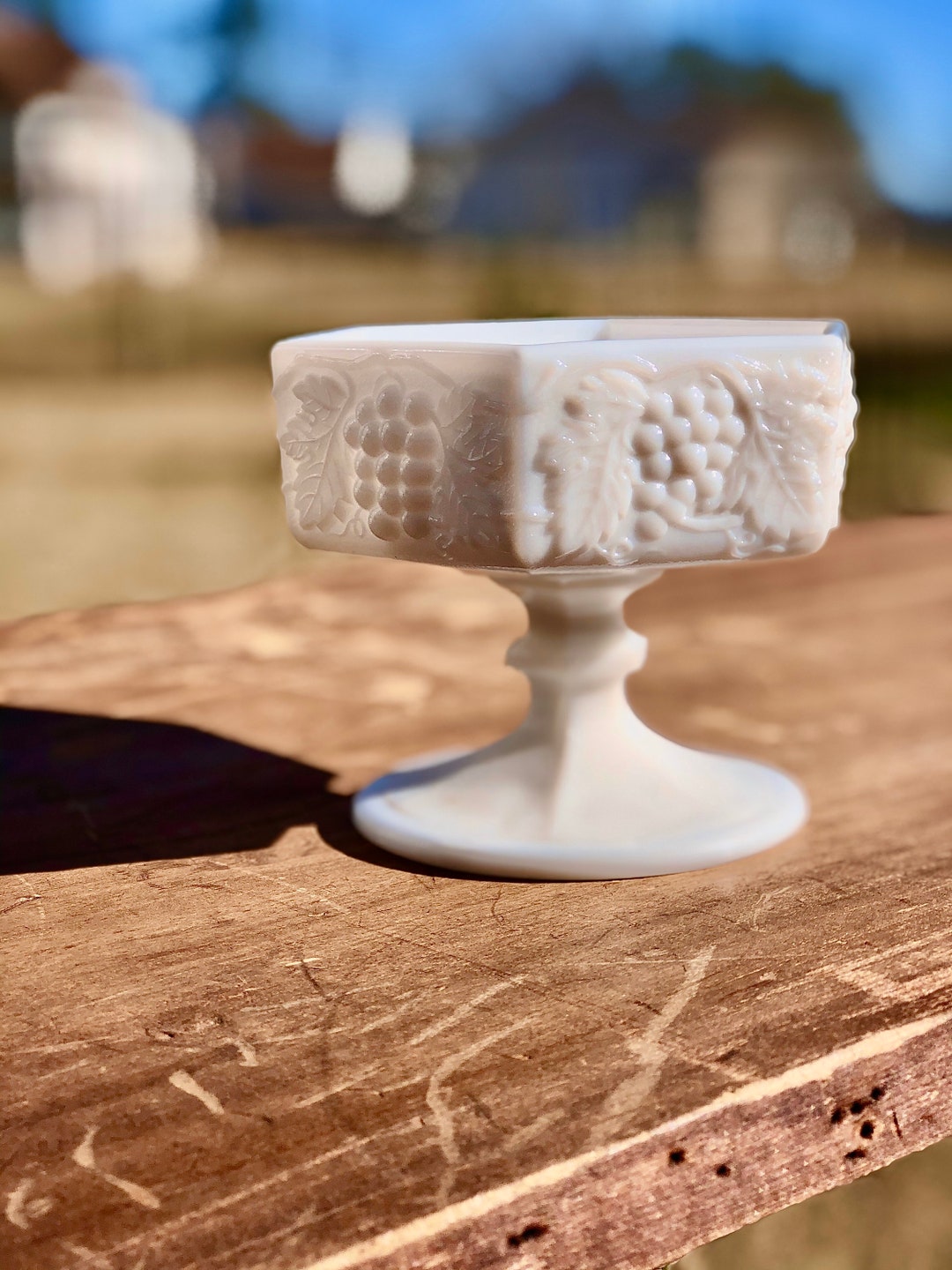 Vintage Imperial Milk Glass,paneled Harvest With Leaf and Grape Design ...