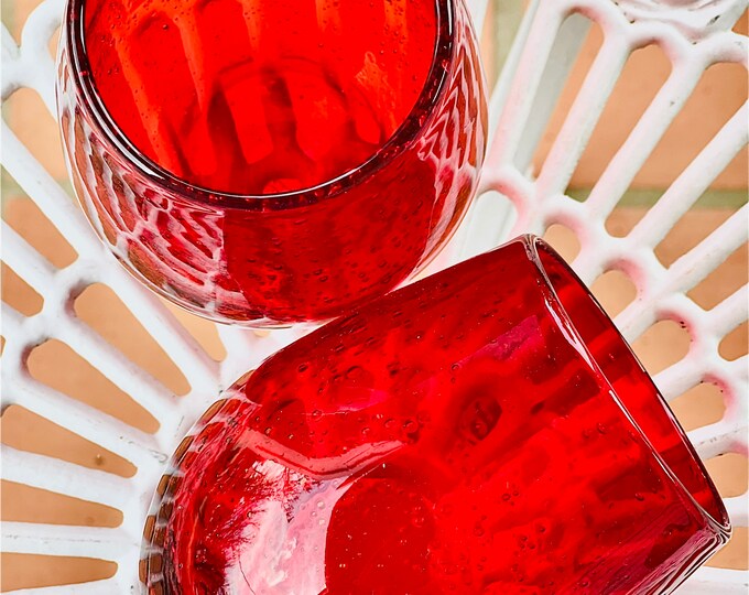 Red Bubble Glass Stemless Wine Glasses Set of 2 - Etsy