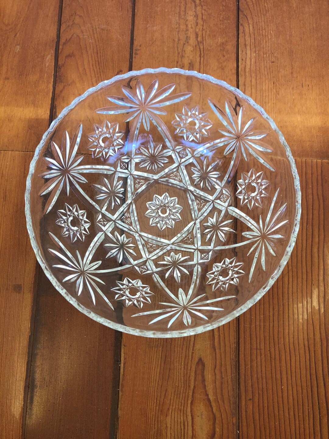 Anchor Hocking Glass Prescut Star of David Pattern Lg Salad Serving ...