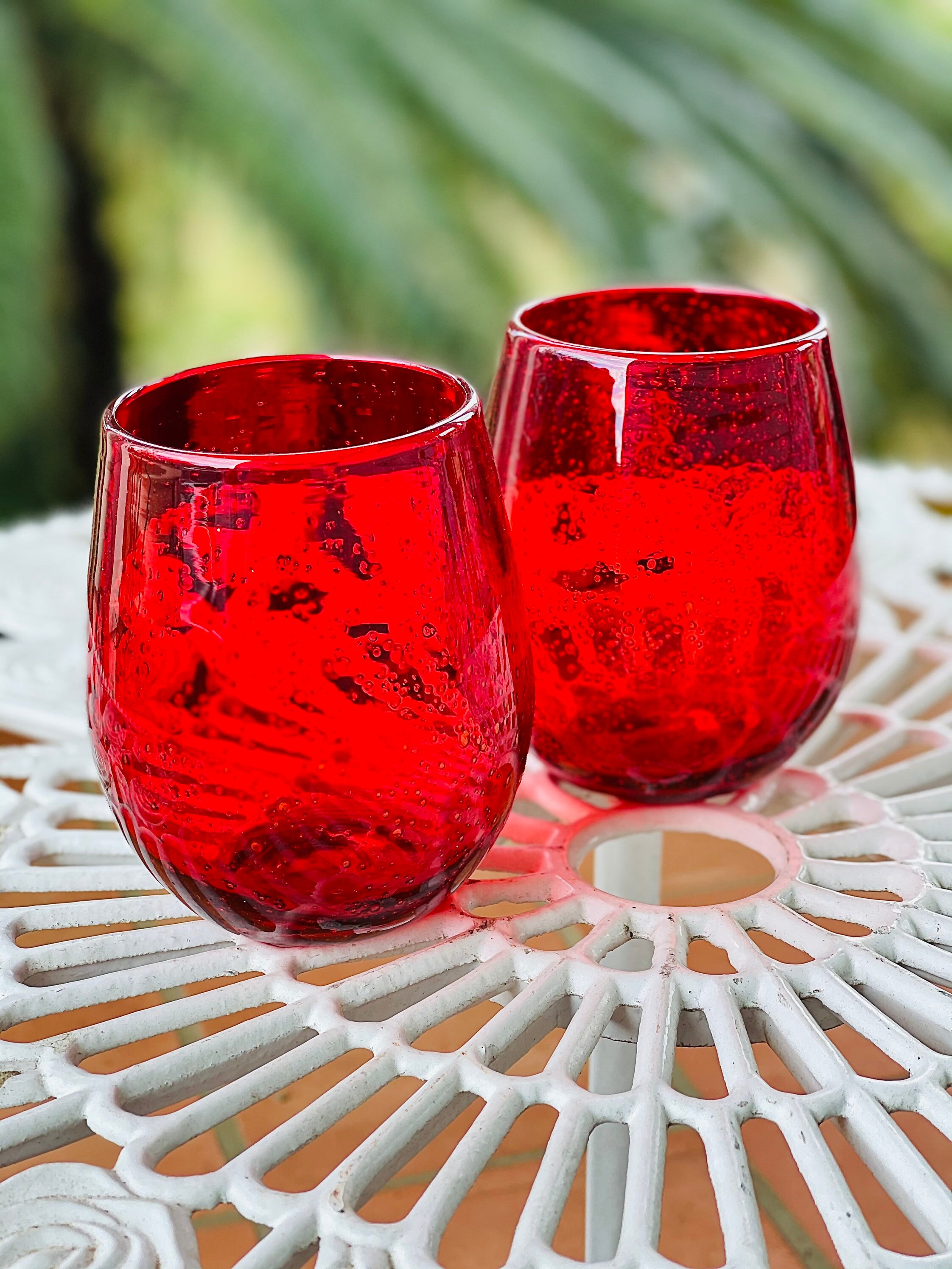 Red Bubble Glass Stemless Wine Glasses Set of 2 | Etsy