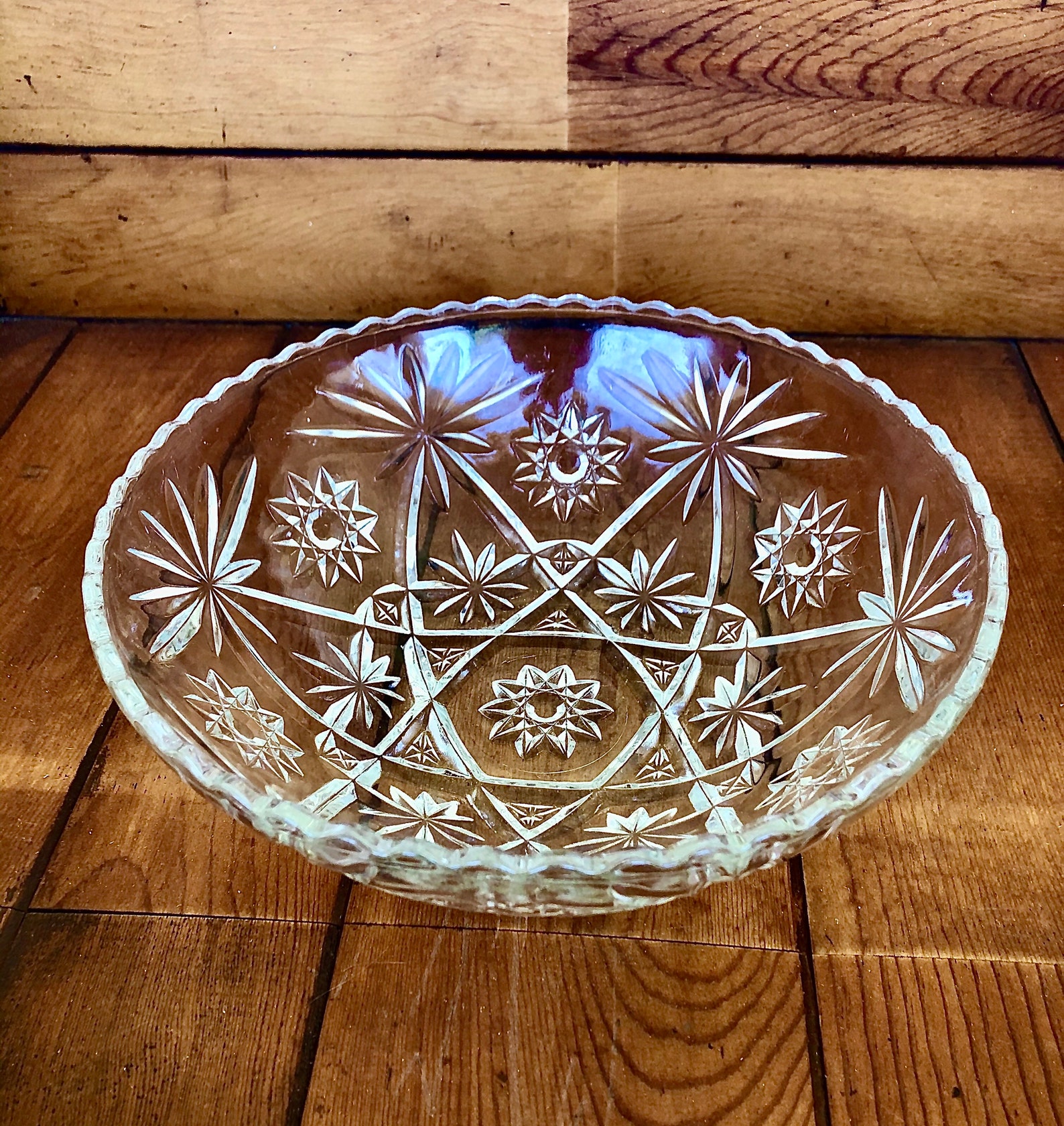 Anchor Hocking Glass Prescut Star of David Pattern Lg Salad Serving ...