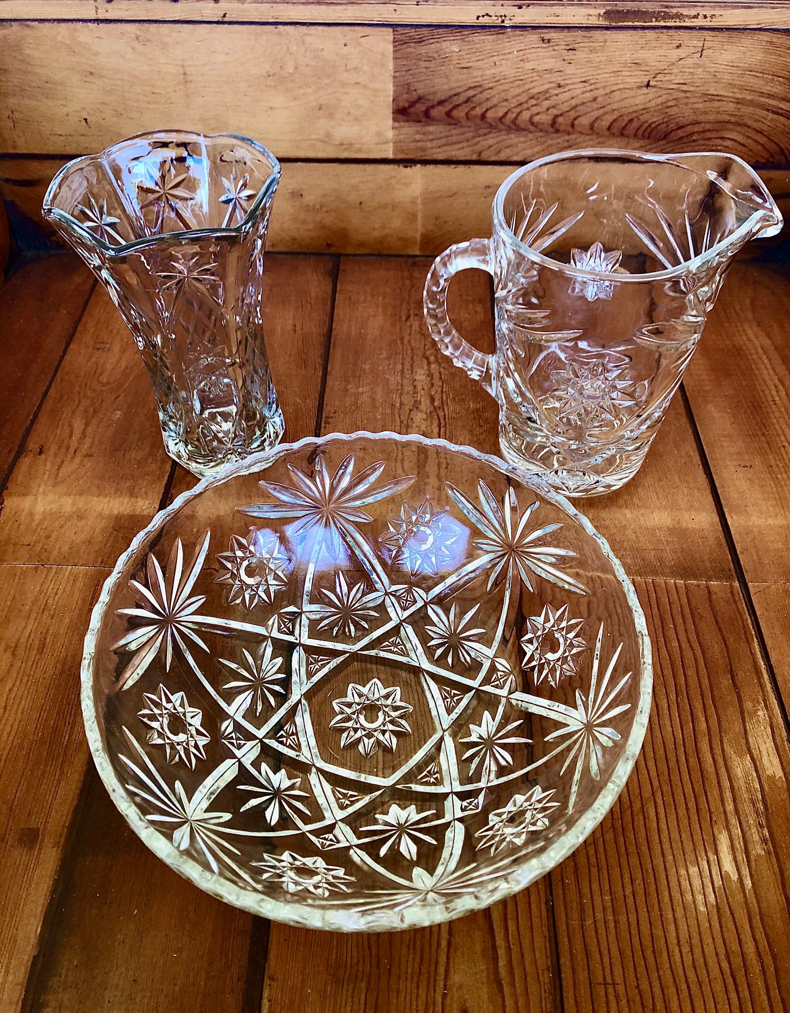 Anchor Hocking Glass Prescut Star of David Pattern Lg Salad Serving ...