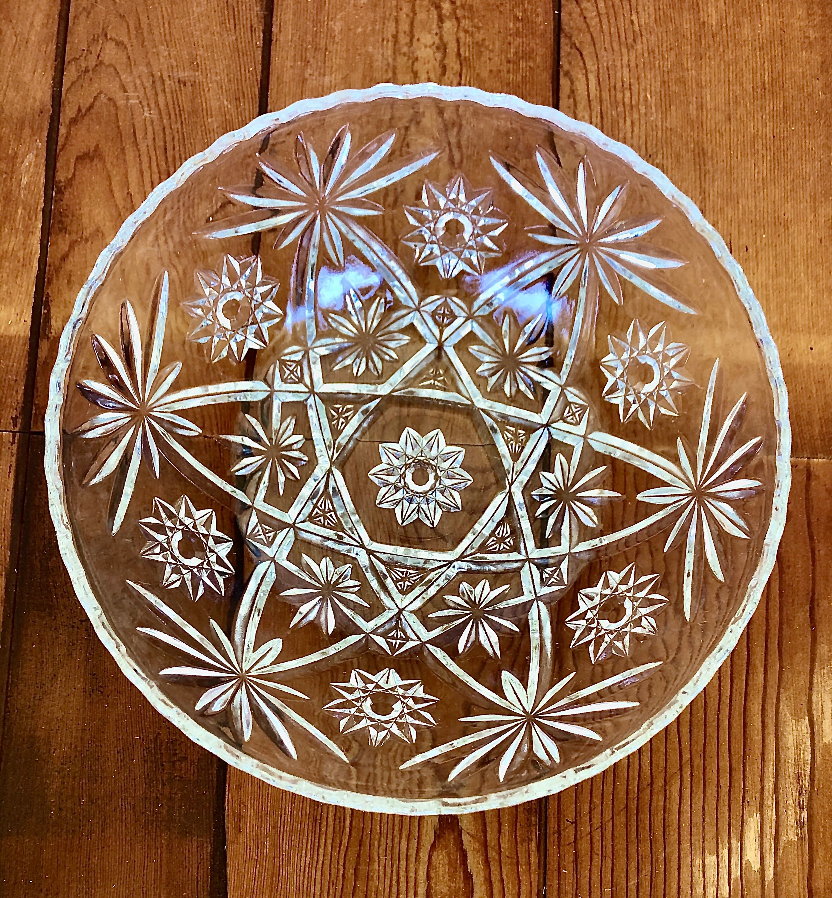 Anchor Hocking Glass Prescut Star of David Pattern Lg Salad Serving ...