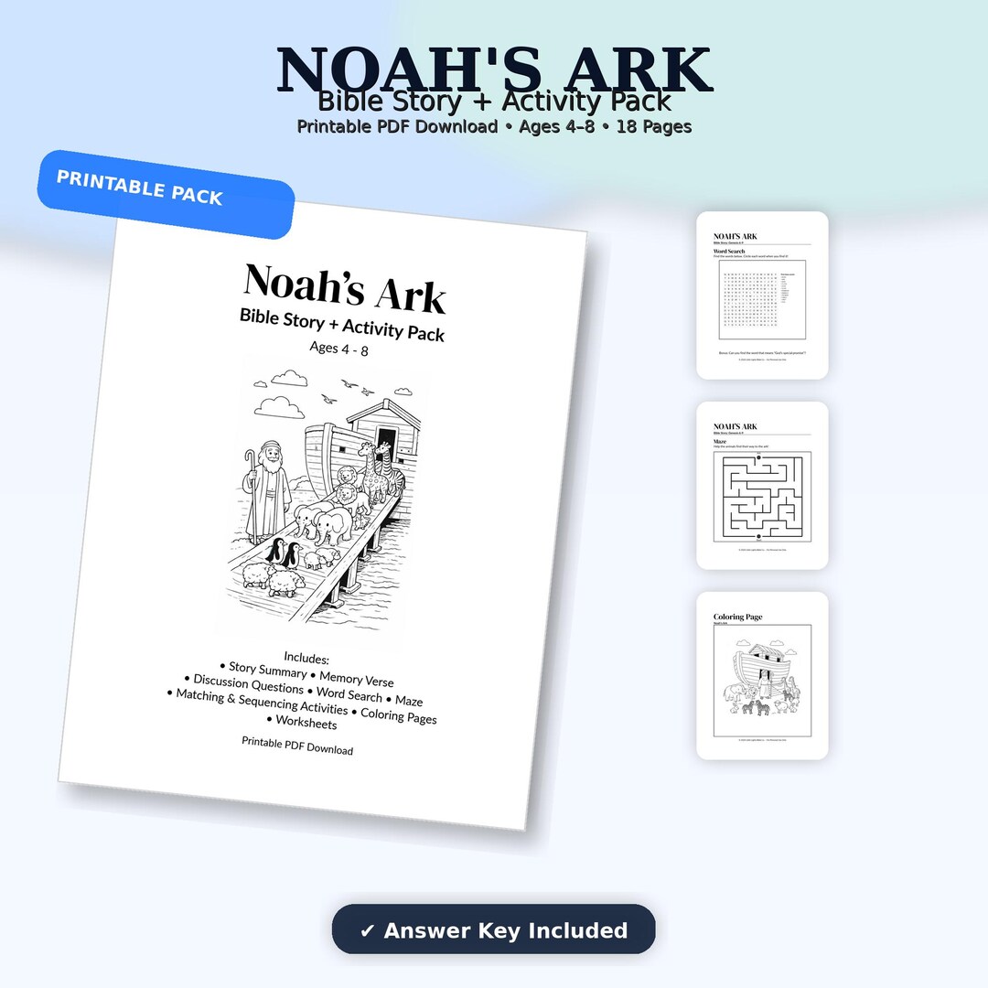 Noah's Ark Activity Pack | Bible Story Worksheets, Coloring Pages (ages ...