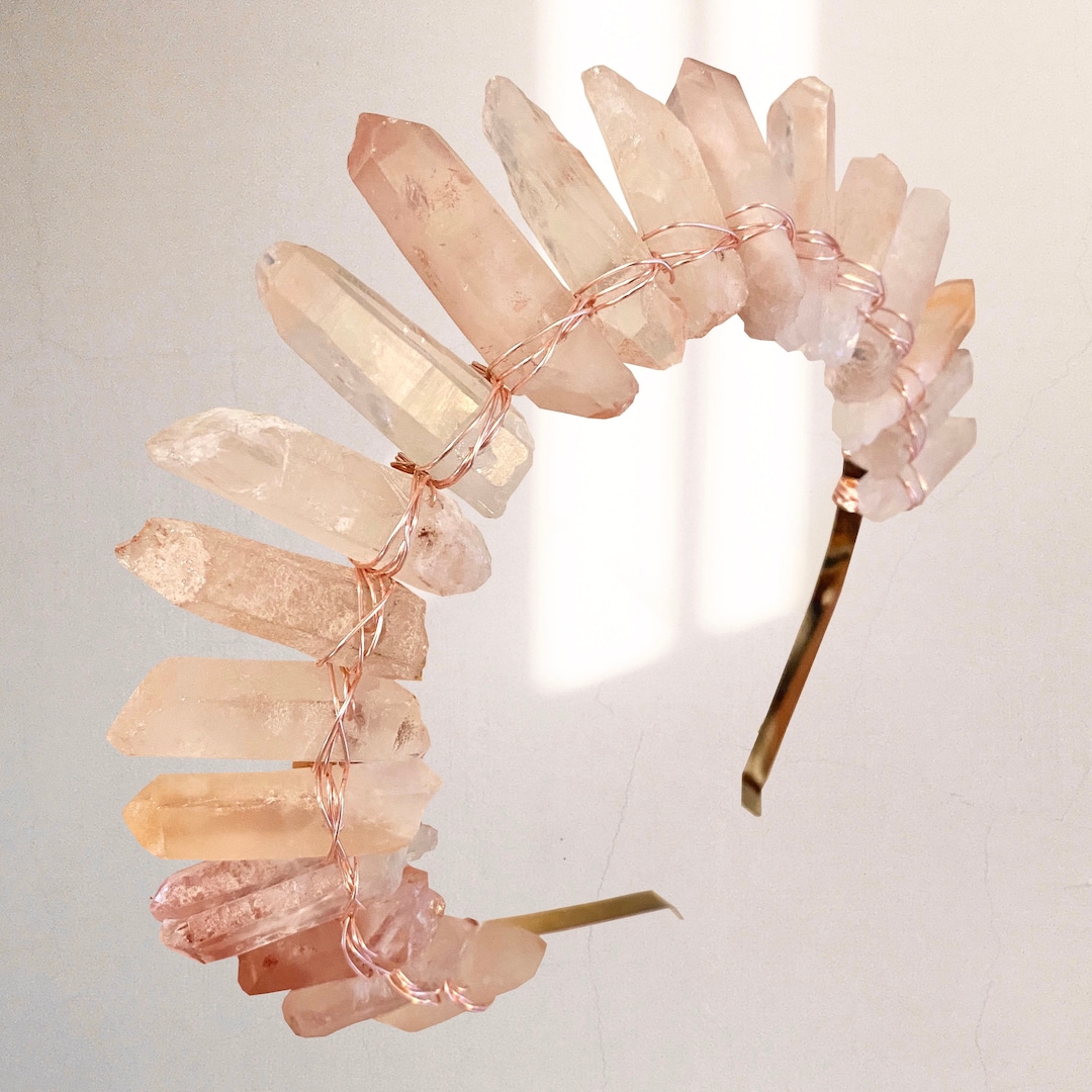 Chaeri Rose Quartz Crystal Crown Wedding Tiara Festival Crown Mermaid ...